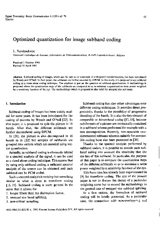 Pdf Optimized Quantization For Image Subband Coding