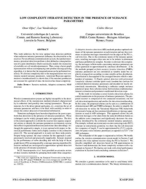 (PDF) Lowcomplexity iterative detection in the presence of nuisance parameters
