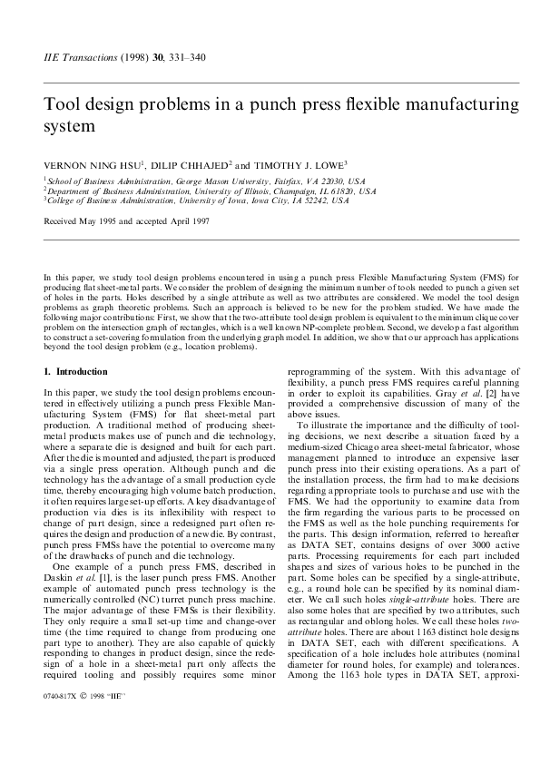 (PDF) Tool design problems in a punch press flexible manufacturing system