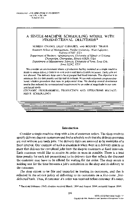 (PDF) A SINGLE-MACHINE SCHEDULING MODEL WITH FIXED-INTERVAL DELIVERIES
