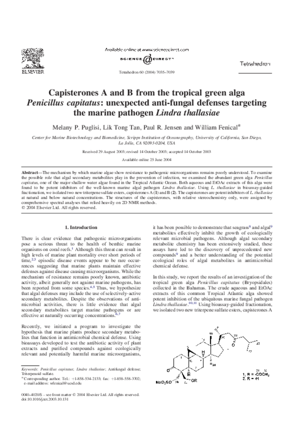 (PDF) Capisterones A and B from the tropical green alga Penicillus ...