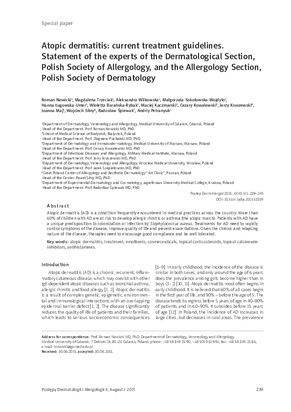 (PDF) Atopic dermatitis: current treatment guidelines. Statement of the ...
