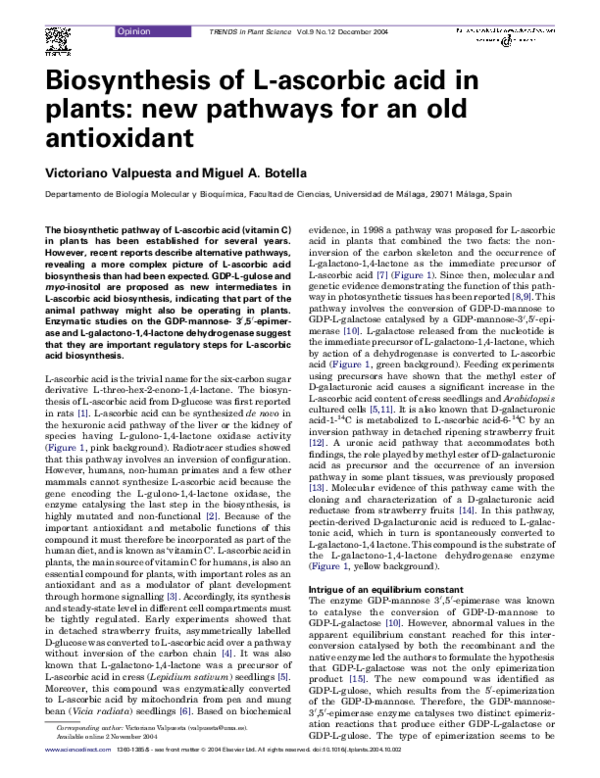 (PDF) Biosynthesis of L-ascorbic acid in plants: New pathways for an ...
