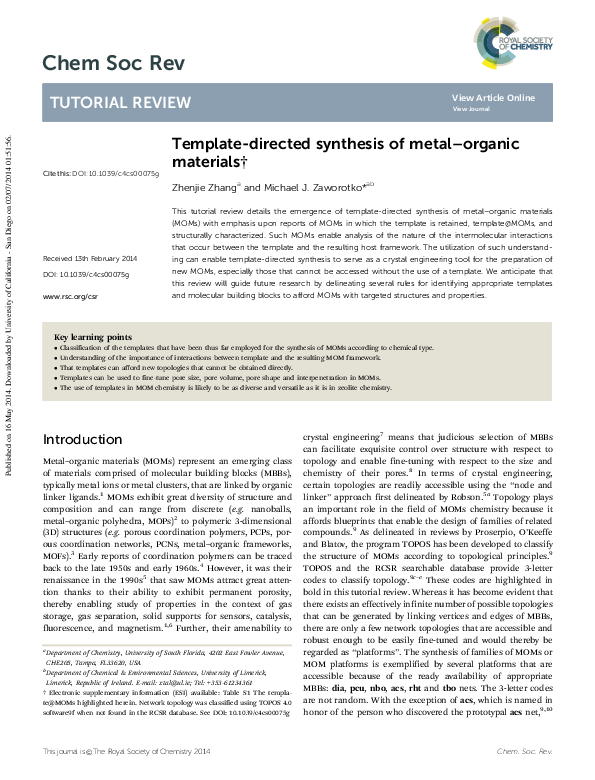 (PDF) Template-directed synthesis of metal-organic materials