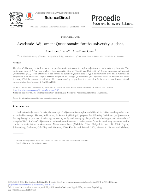 (PDF) Academic Adjustment Questionnaire for the University Students