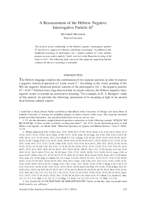 Pdf A Reassessment Of The Hebrew Negative Interrogative Particle Hlʾ