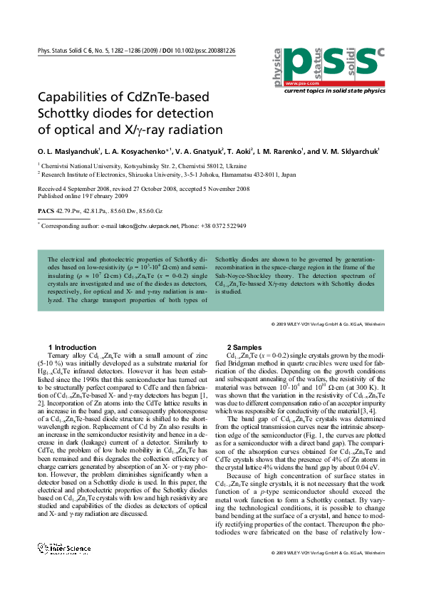 (PDF) Capabilities of CdZnTe-based Schottky diodes for detection of optical and X/γ-ray ...