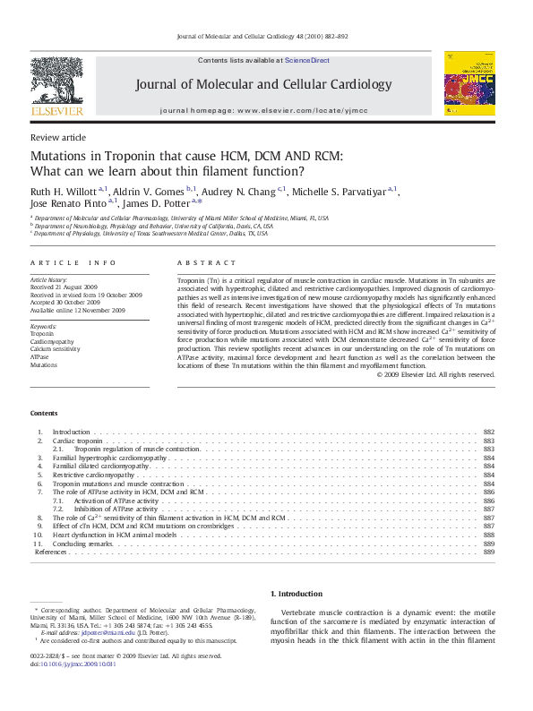 (PDF) Mutations in Troponin that cause HCM, DCM AND RCM: What can we ...