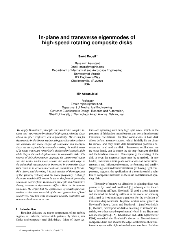 (PDF) In-Plane and Transverse Eigenmodes of High-Speed Rotating Composite Disks
