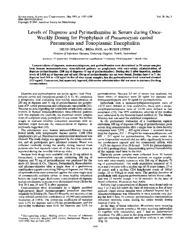 (PDF) Levels of dapsone and pyrimethamine in serum during once-weekly ...