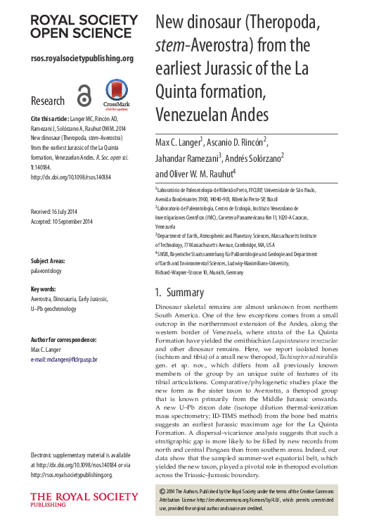 (PDF) New dinosaur (Theropoda, stem-Averostra) from the earliest ...