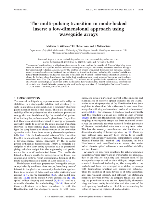 (PDF) The multi-pulsing transition in mode-locked lasers: a low-dimensional approach using ...