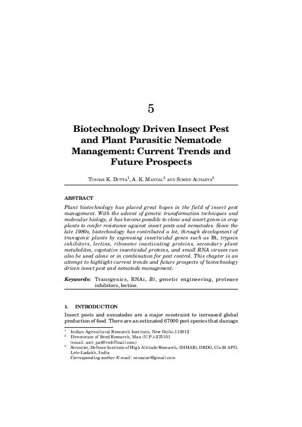 (PDF) Biotechnology Driven Insect Pest and Plant Parasitic Nematode ...