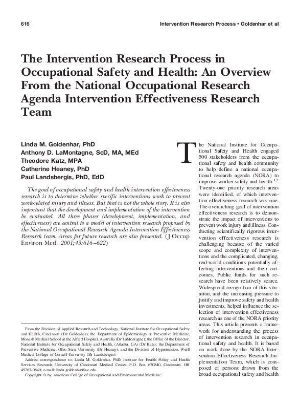 (PDF) The Intervention Research Process in Occupational Safety and ...