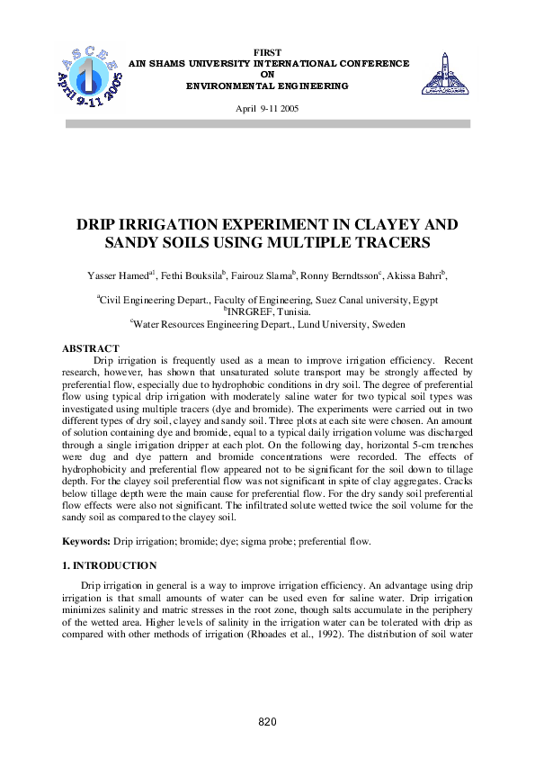 (PDF) Drip irrigation experiment in clay and sandy soils using multiple tracers