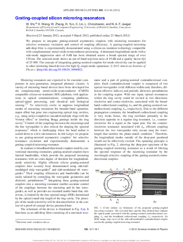 (PDF) Grating-coupled silicon microring resonators