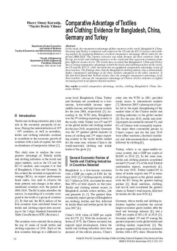 (PDF) Comparative Advantage of Textiles and Clothing: Evidence for ...