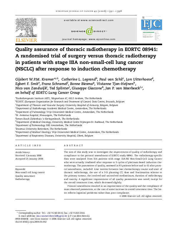 (PDF) Quality assurance of thoracic radiotherapy in EORTC 08941: A ...