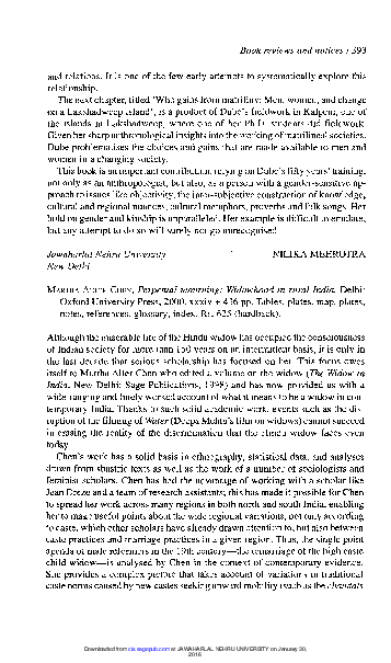 (PDF) 2003. Book review – Perpetual mourning: Widowhood in rural India ...