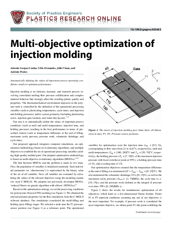 Pdf Multi Objective Optimization Of Injection Molding