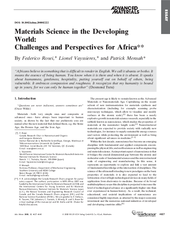 (PDF) Materials Science in the Developing World: Challenges and ...