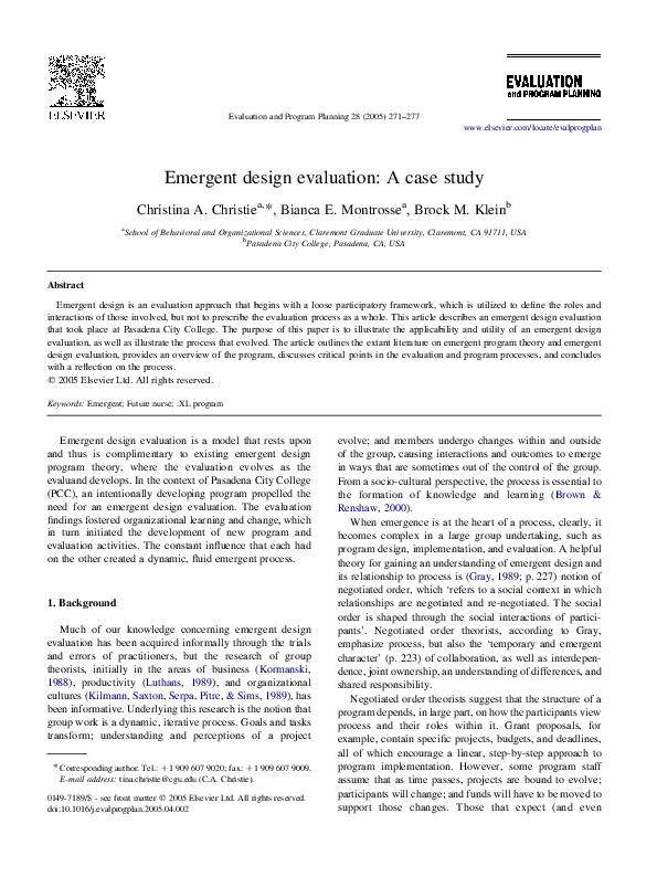 (PDF) Emergent design evaluation: A case study