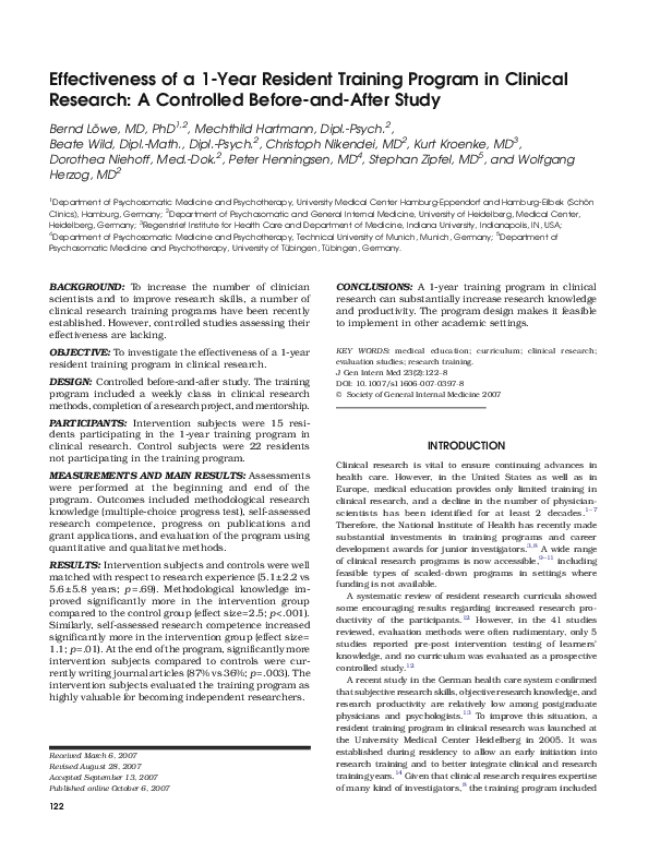(PDF) Effectiveness of a 1-Year Resident Training Program in Clinical ...