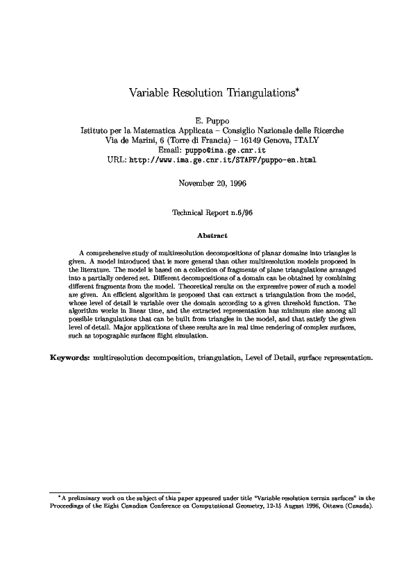 Pdf Variable Resolution Triangulations Enrico Puppo Academia Edu