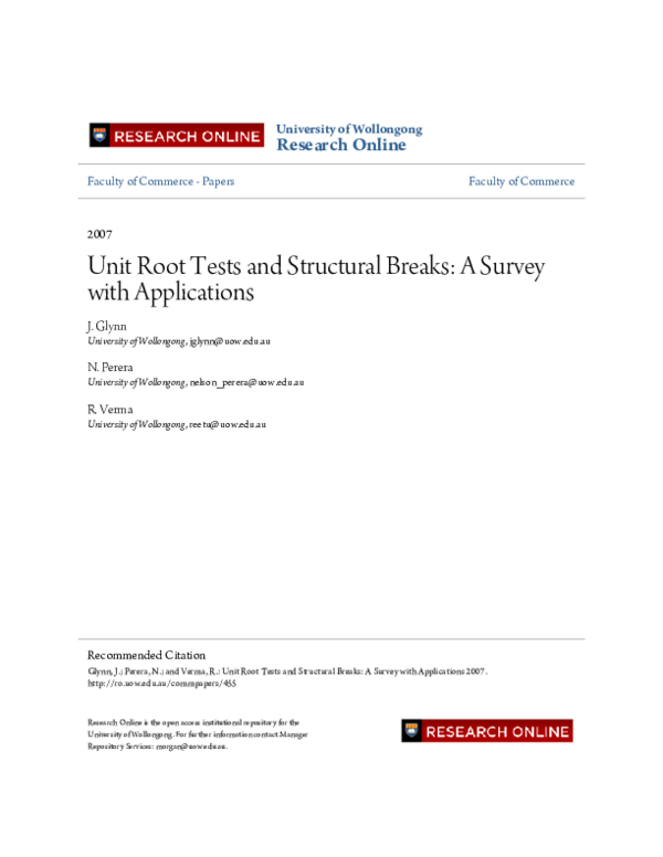 Pdf Unit Root Tests And Structural Breaks A Survey With Applications