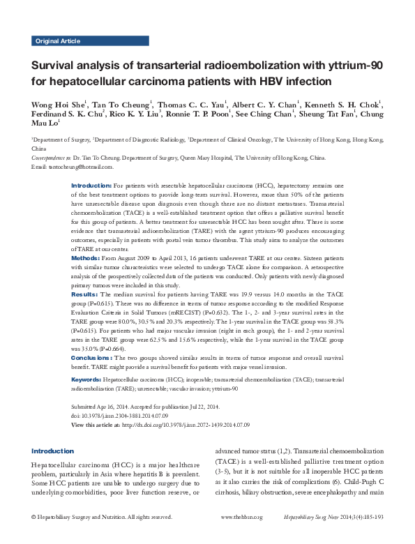 (PDF) Survival analysis of transarterial radioembolization with yttrium-90 for hepatocellular ...