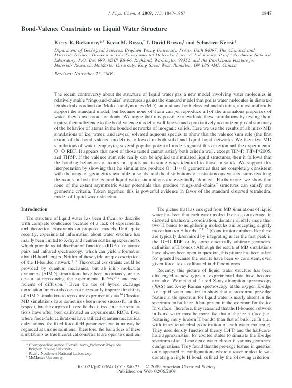 (PDF) Bond-Valence Constraints on Liquid Water Structure