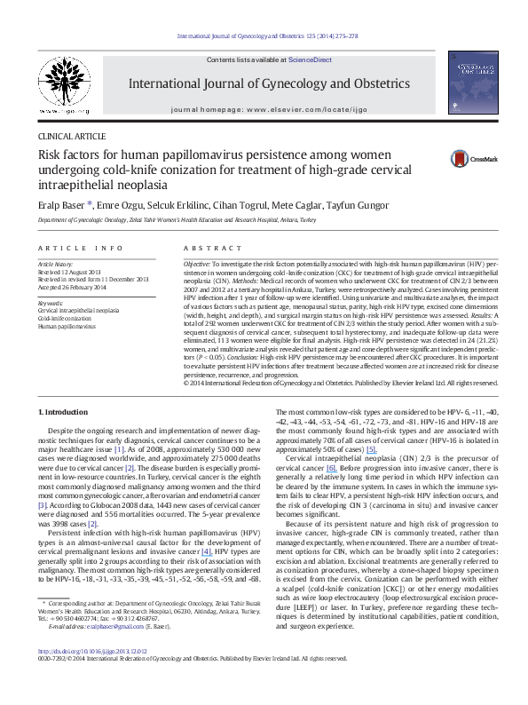 (PDF) Risk factors for human papillomavirus persistence among women ...