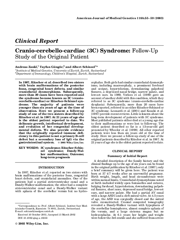 (PDF) Cranio-cerebello-cardiac (3C) syndrome: Follow-up study of the ...