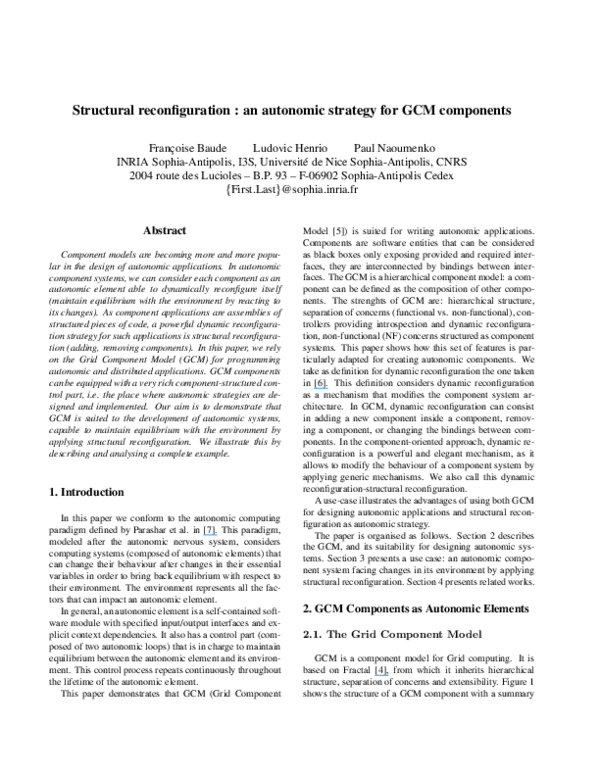 (PDF) Structural Reconfiguration: An Autonomic Strategy for GCM Components