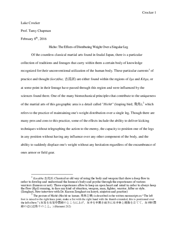 (PDF) Hicho: The Effects of Distributing Weight Over a Singular Leg