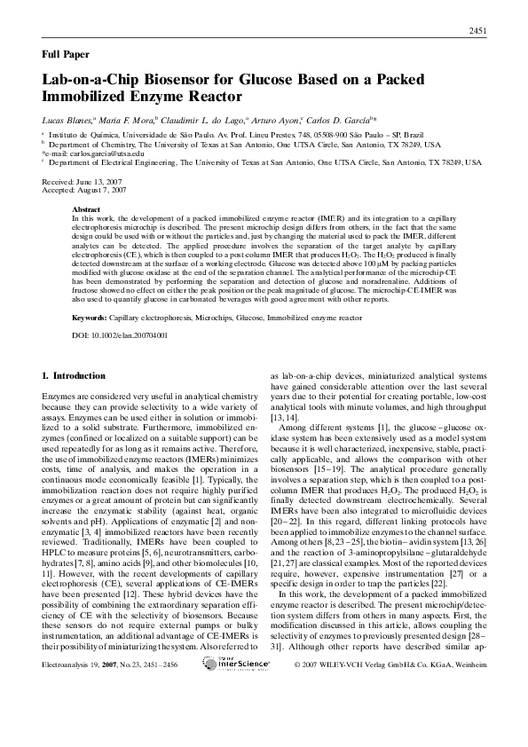(PDF) Lab-on-a-Chip Biosensor for Glucose Based on a Packed Immobilized ...