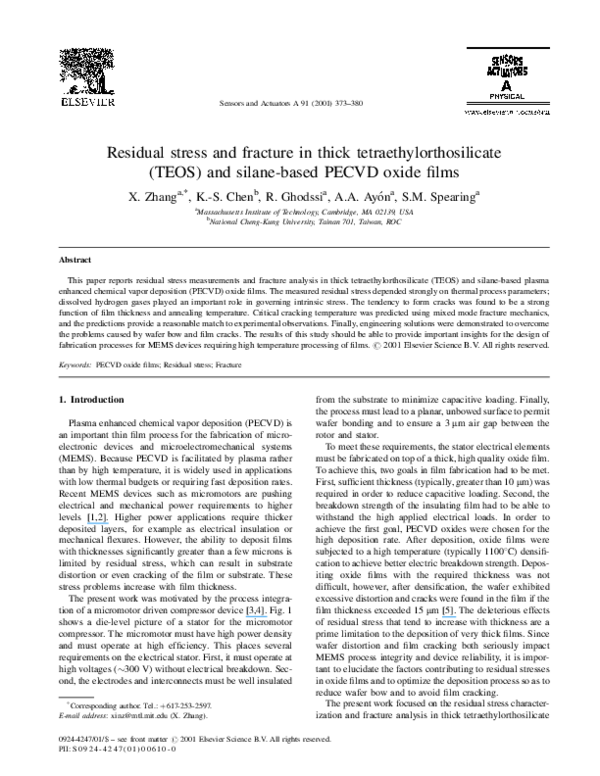 (PDF) Residual stress and fracture in thick tetraethylorthosilicate (TEOS) and silane-based ...
