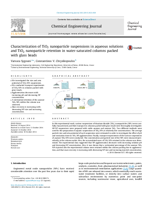 (PDF) Characterization of TiO2 nanoparticle suspensions in aqueous ...