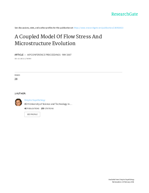 (PDF) A coupled model of flow stress and microstructure evolution