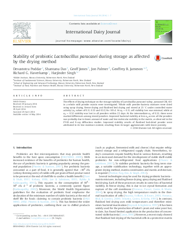 (PDF) Stability of probiotic Lactobacillus paracasei during storage as ...