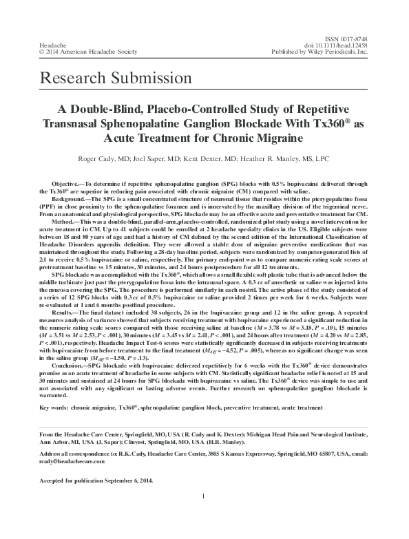 (PDF) A Double-Blind, Placebo-Controlled Study of Repetitive Transnasal ...