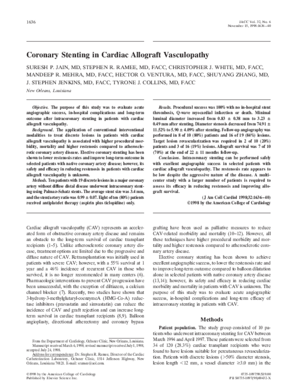 (PDF) Coronary stenting in cardiac allograft vasculopathy | Stephen ...