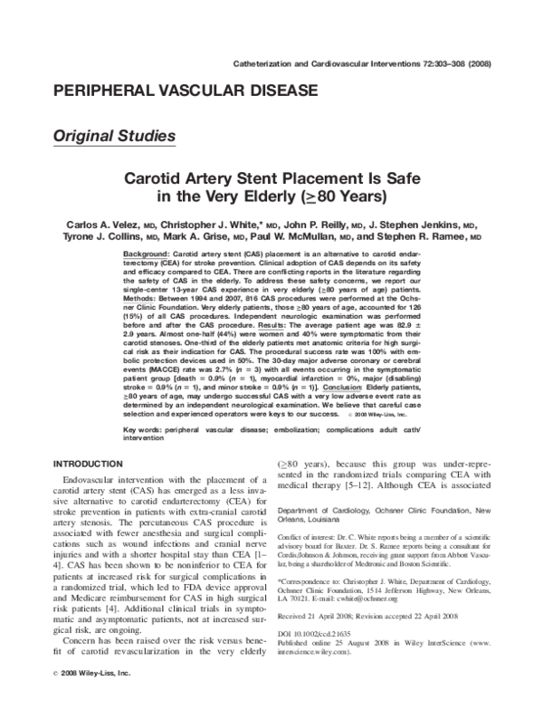 (PDF) Carotid artery stent placement is safe in the very elderly (≥80 ...