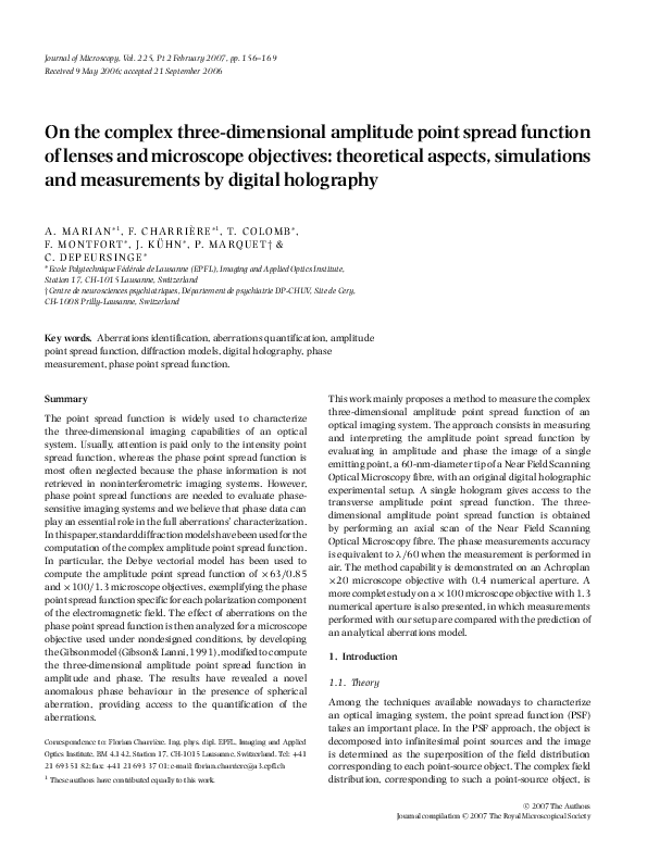 (PDF) On the complex three-dimensional amplitude point spread function ...