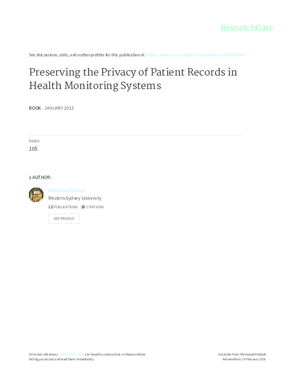 (PDF) Preserving the Privacy of Patient Records in Health Monitoring ...