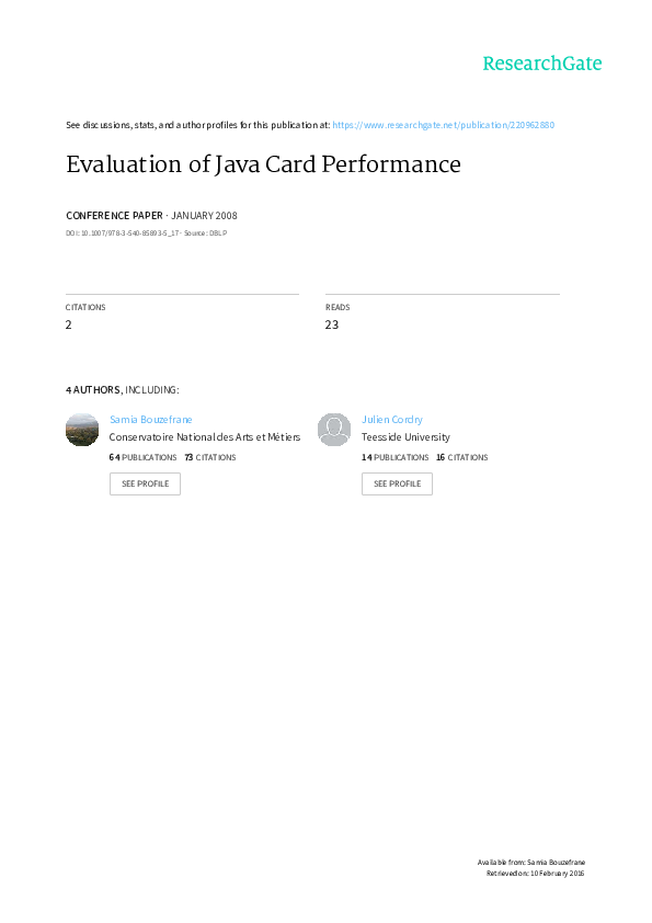 (PDF) Evaluation of Java Card Performance
