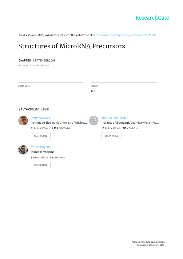 (PDF) Structures of MicroRNA Precursors