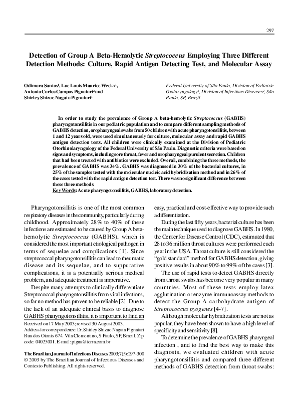 (PDF) Detection of group A beta-hemolytic Streptococcus employing three ...