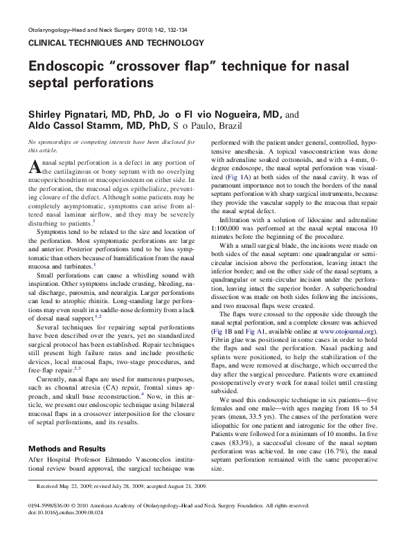 (PDF) Endoscopic “crossover flap” technique for nasal septal perforations