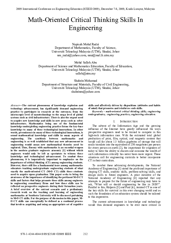 (PDF) Math-oriented critical thinking skills in engineering